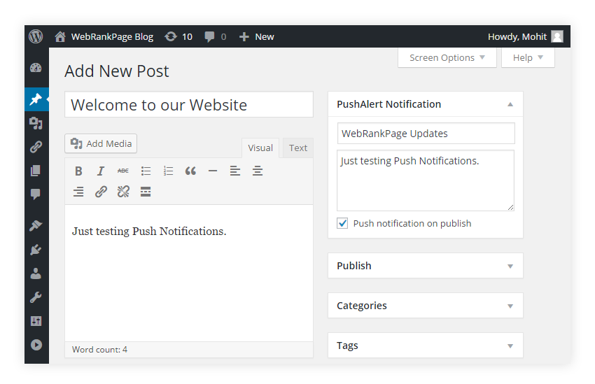 Web Push Notifications on WordPress - PushAlert